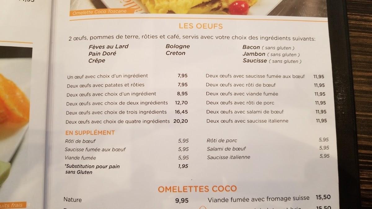 Menu au Allô mon Coco Sherbrooke restaurant, Sherbrooke