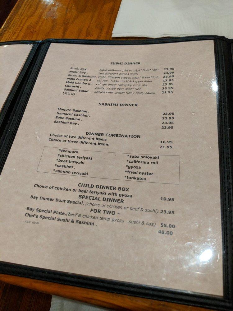 Menu at Bay Sushi restaurant, Sunnyvale
