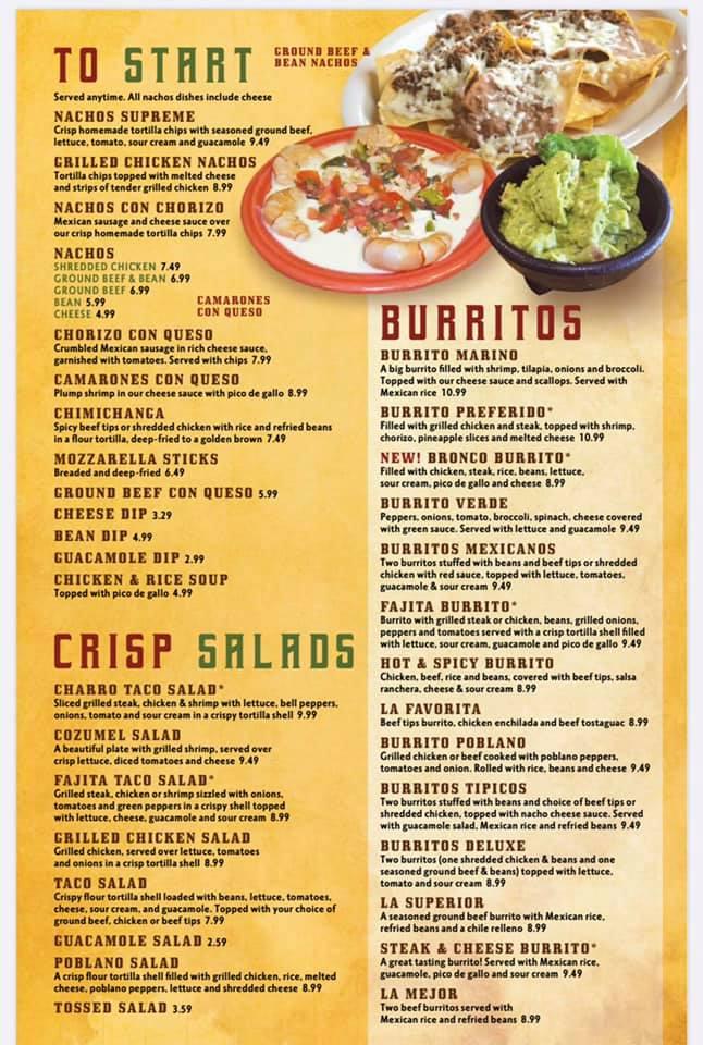 Menu at El Bronco North restaurant, Richmond