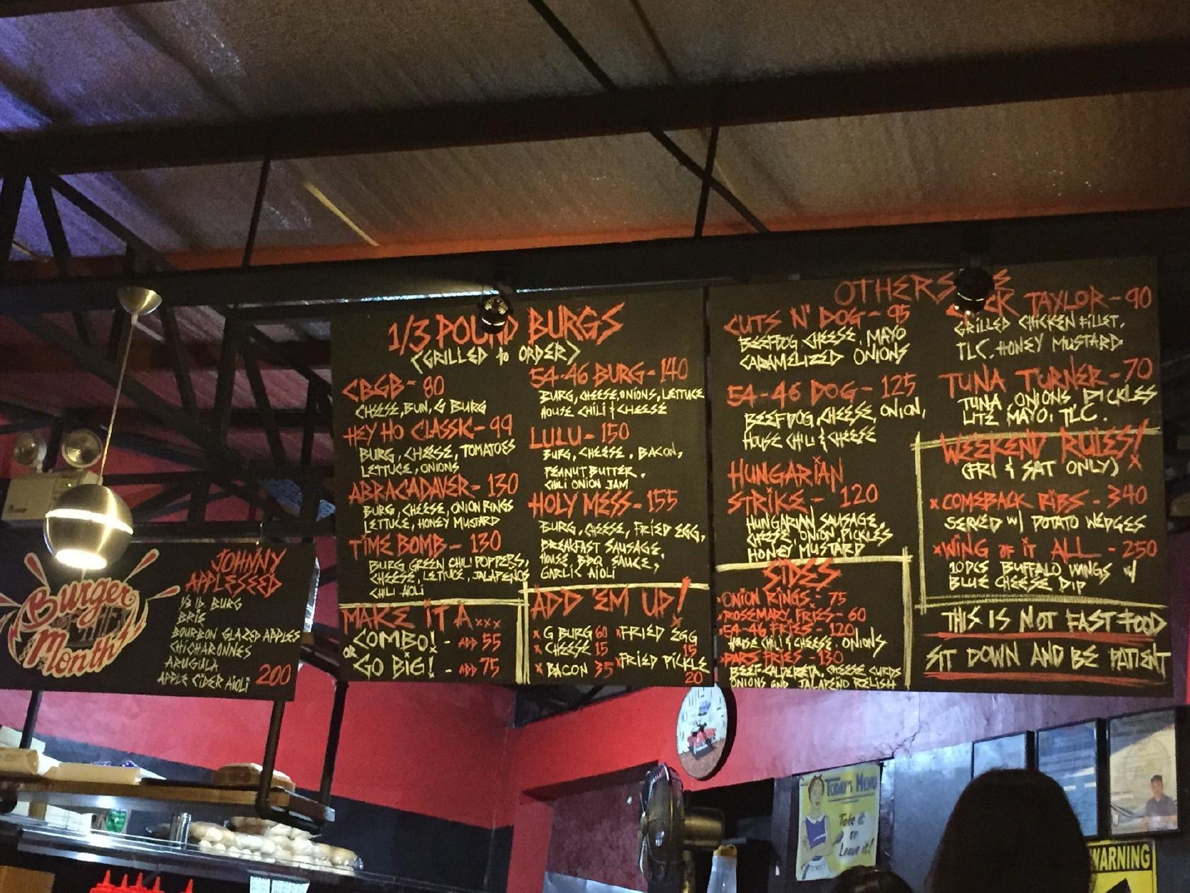 Menu at Hey Ho Garage Burgers restaurant, Muntinlupa