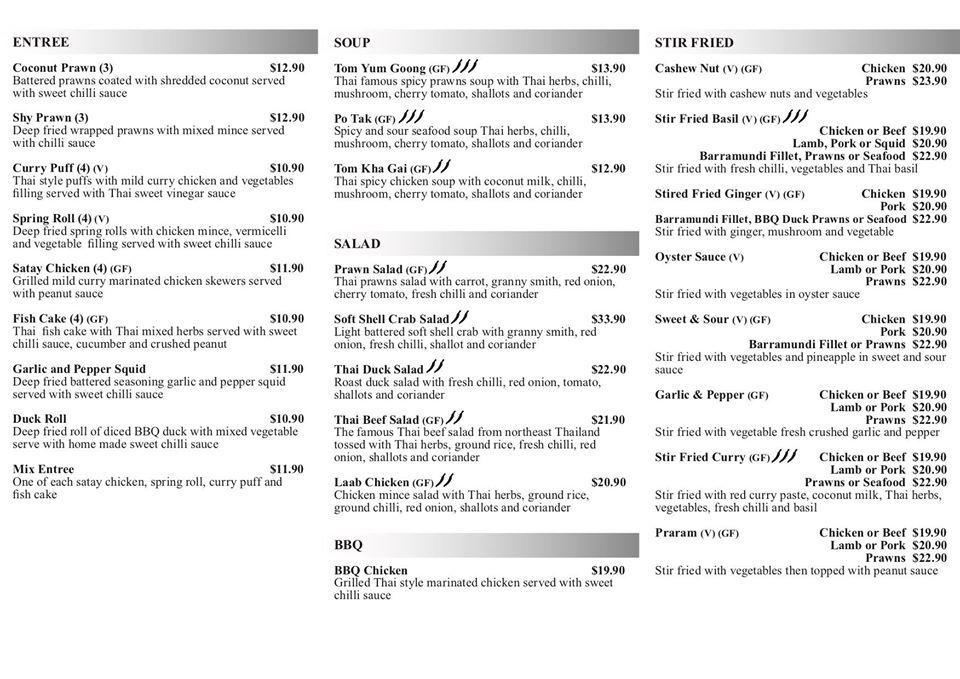 Menu at Lime Thai Restaurant, Dubbo