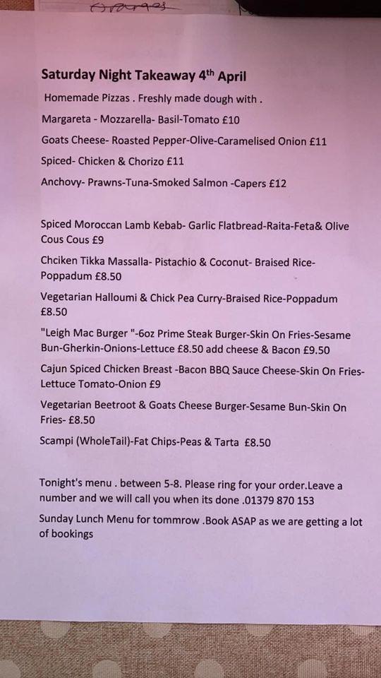 Menu at Queen's Head pub & bar, Eye