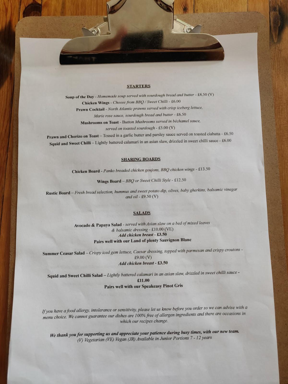 Carta del pub y bar The Kings Arms, Bexleyheath, 156 Broadway
