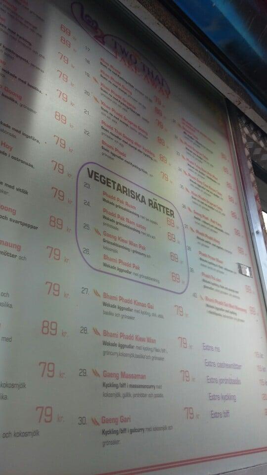 Menu at Two Thai Take Away fast food, Stockholm