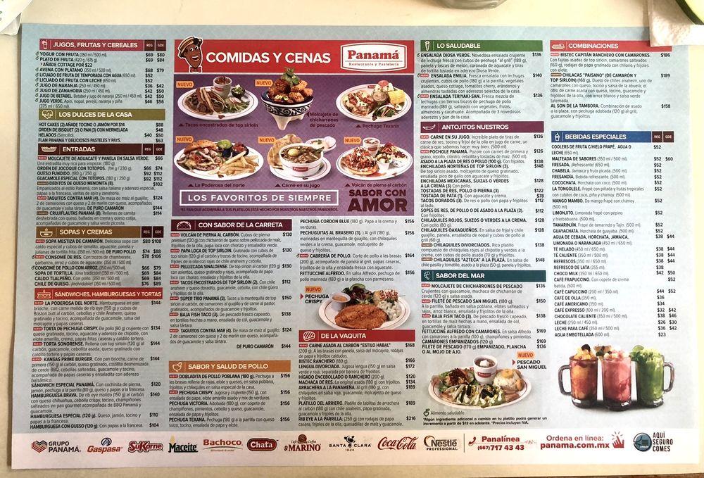 Carta de Restaurante y Pastelería Panamá, Los Mochis