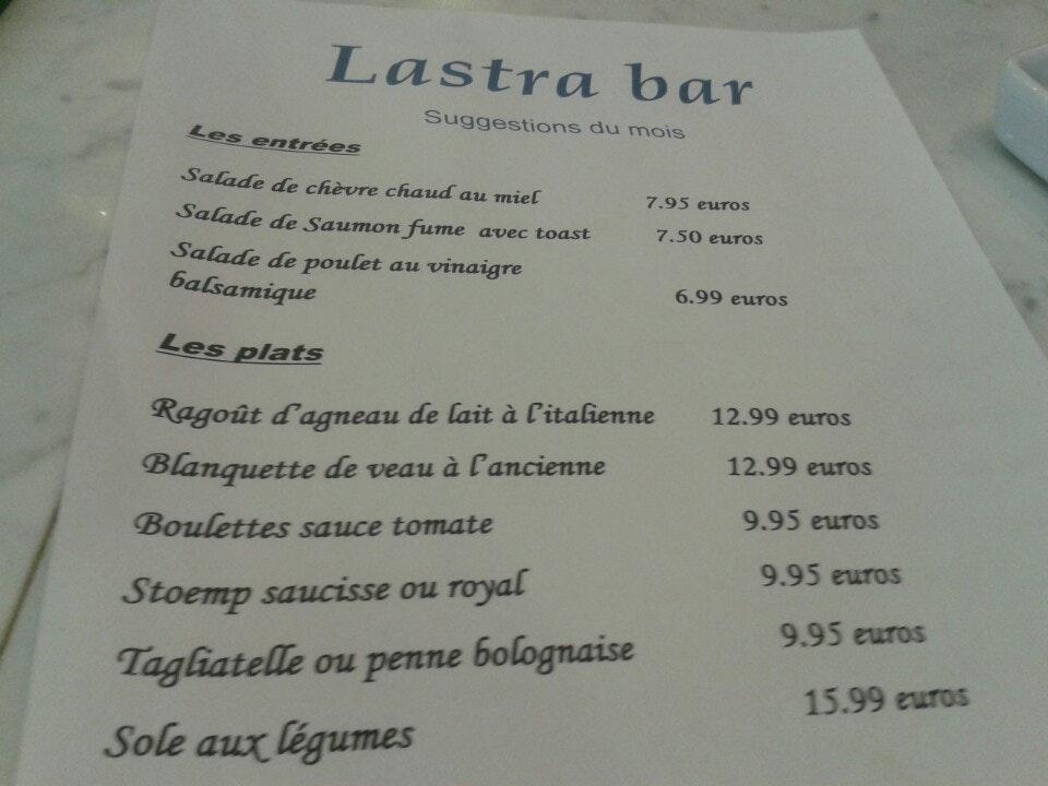 Menu at Lastra, Ixelles