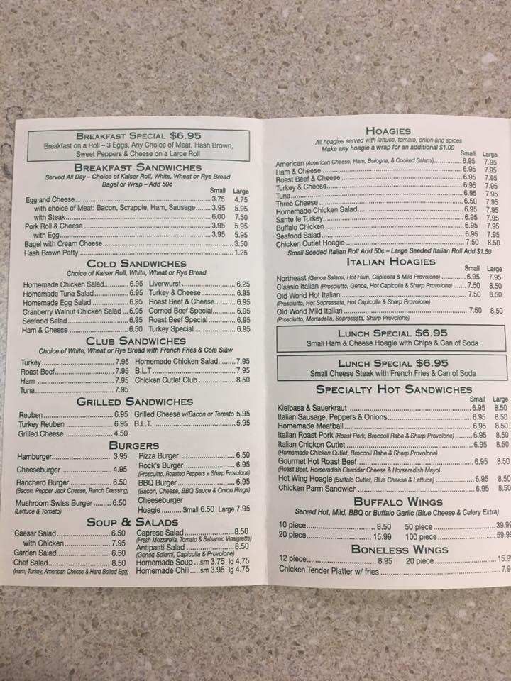 Menu at Rock's Italian Deli restaurant, Rockledge