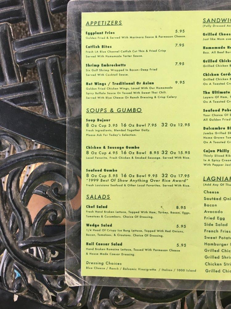 Carta de Shade Tree Cafe, Broussard