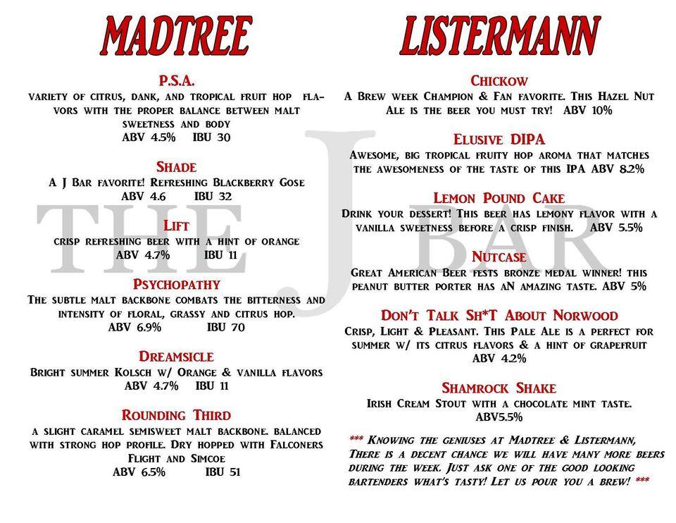 Menu at The J Bar, Athens