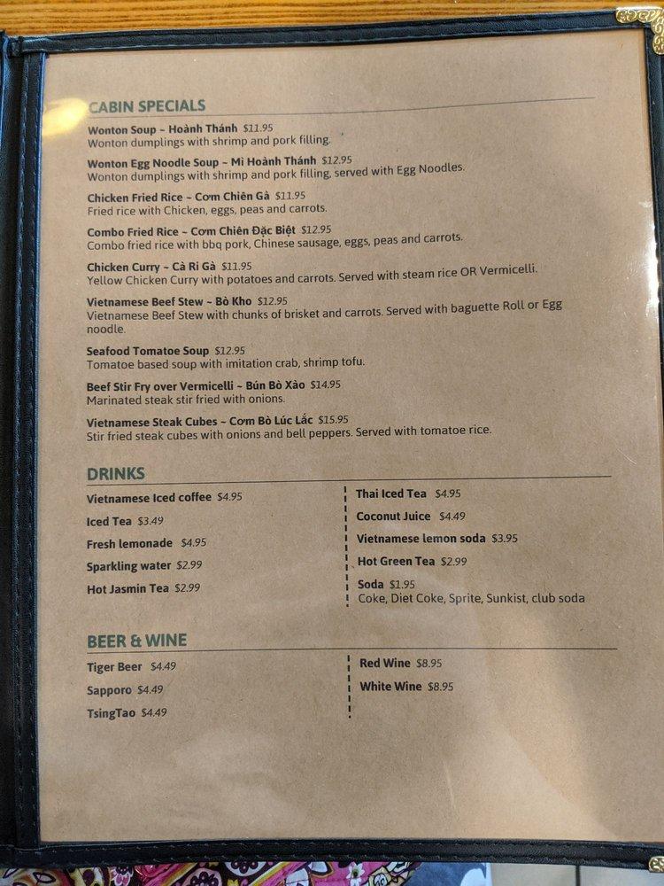 Menu at The Pho Cabin restaurant, Los Altos