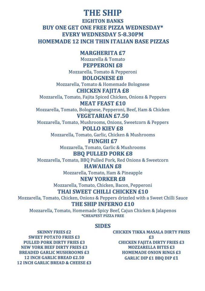 Menu at The Ship pub & bar, Gateshead, The Mt