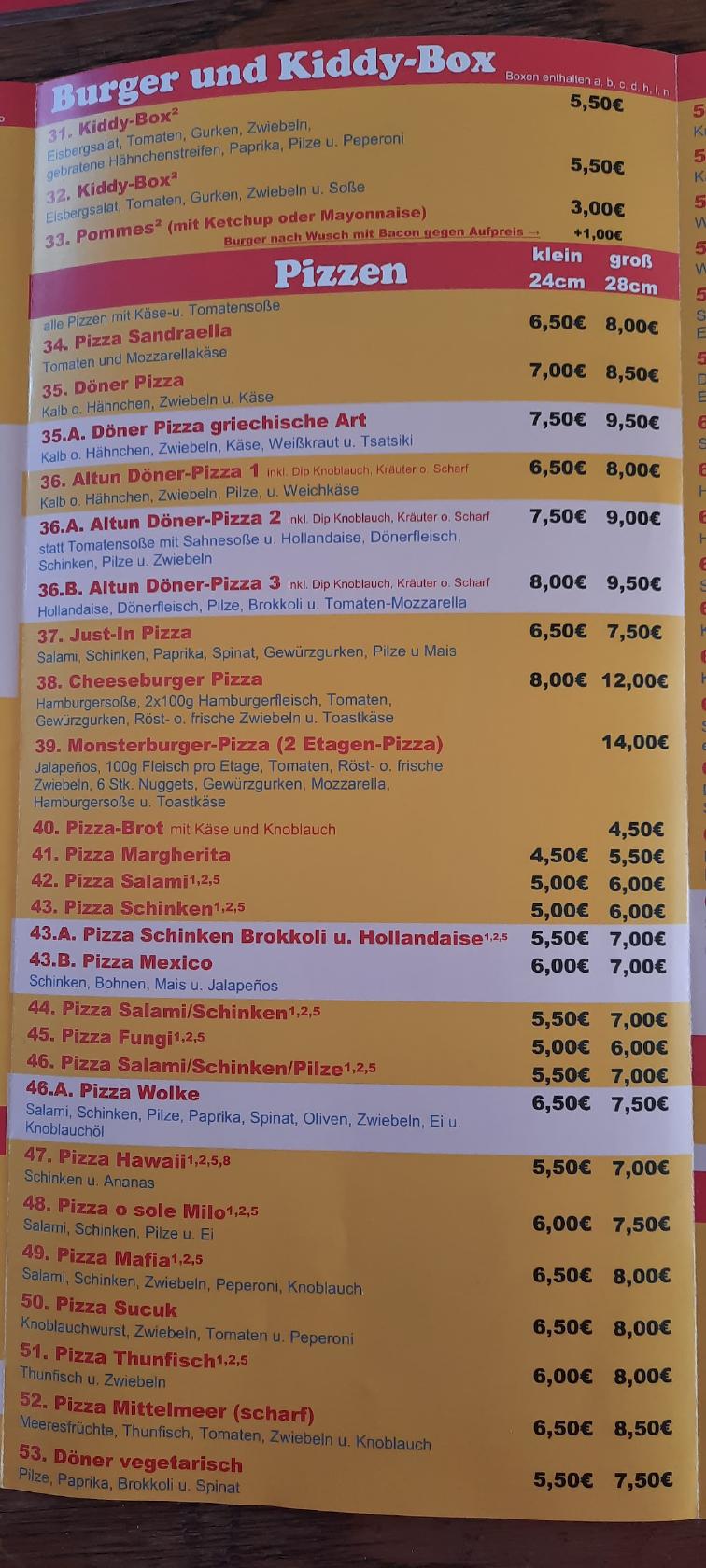 Speisekarte von Altun Wolkramshäuser Döner und Pizza, Wolkramshausen