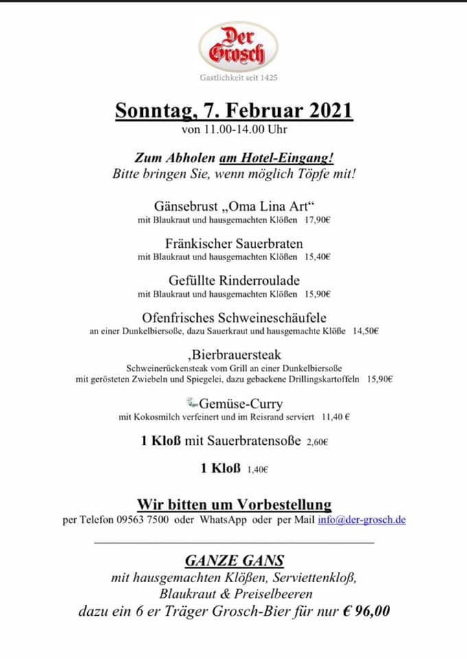 Menu at Der Grosch Hotel Brauereigasthof restaurant, Rödental