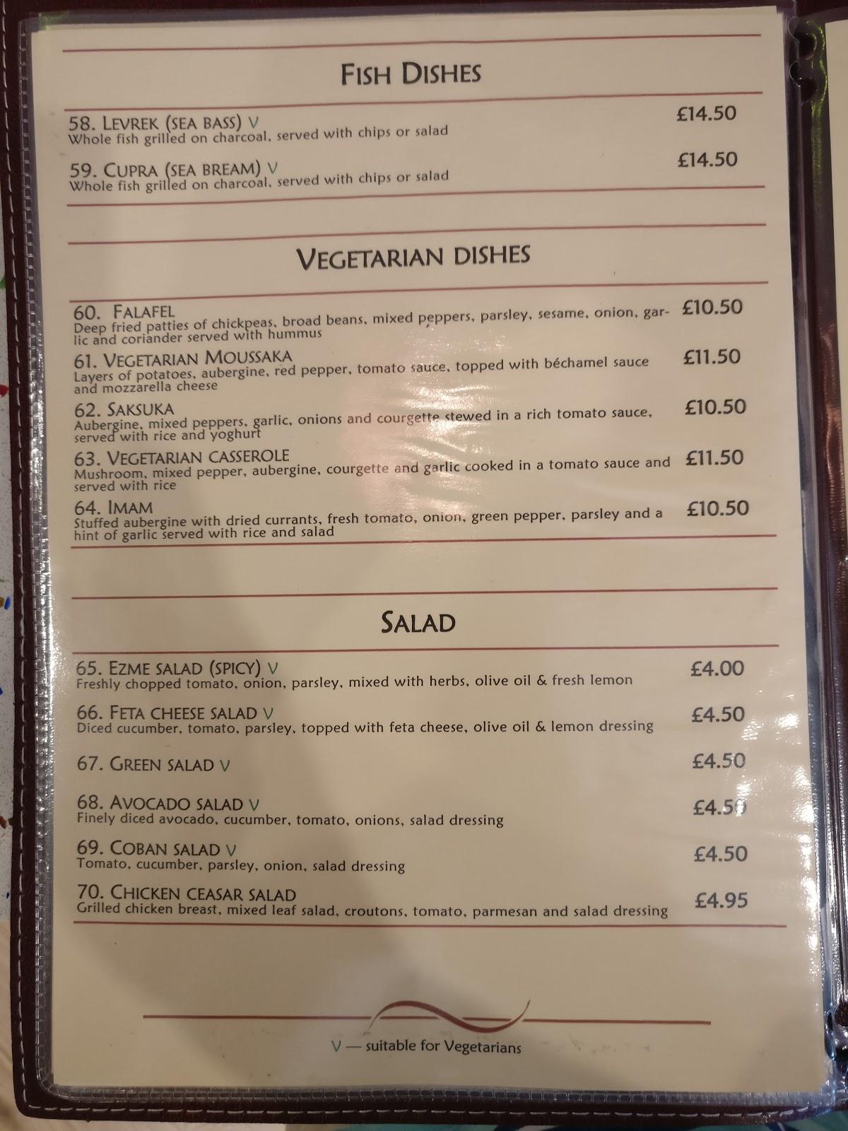 Menu at Shiraz Bar & Restaurant, Horley