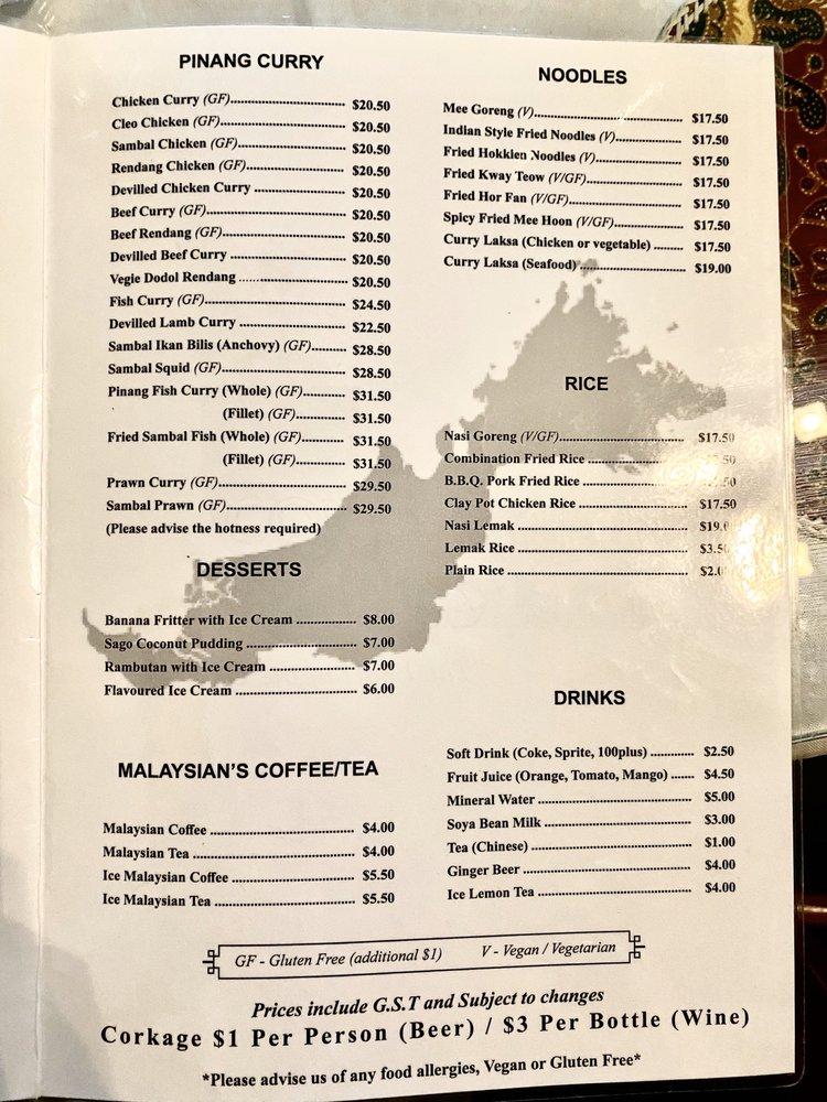 Menu at Sri Pinang desserts, Auckland