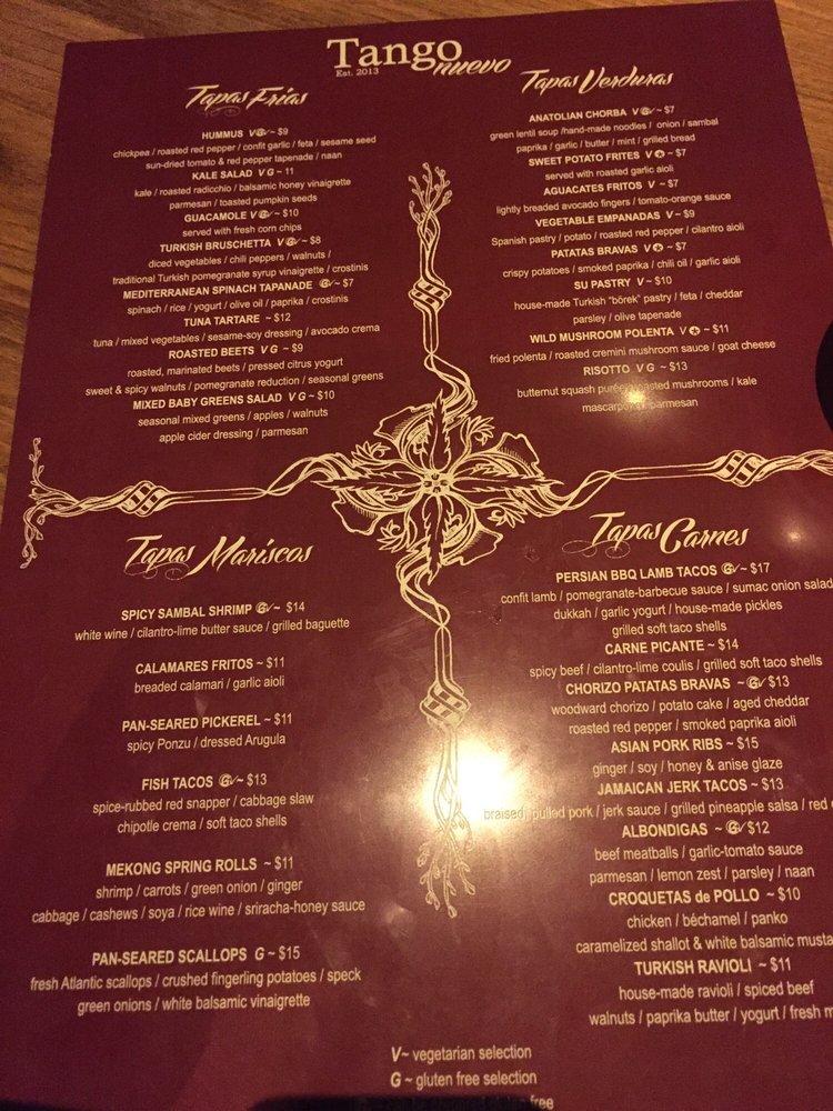 Menu at Tango Nuevo pub & bar, Kingston