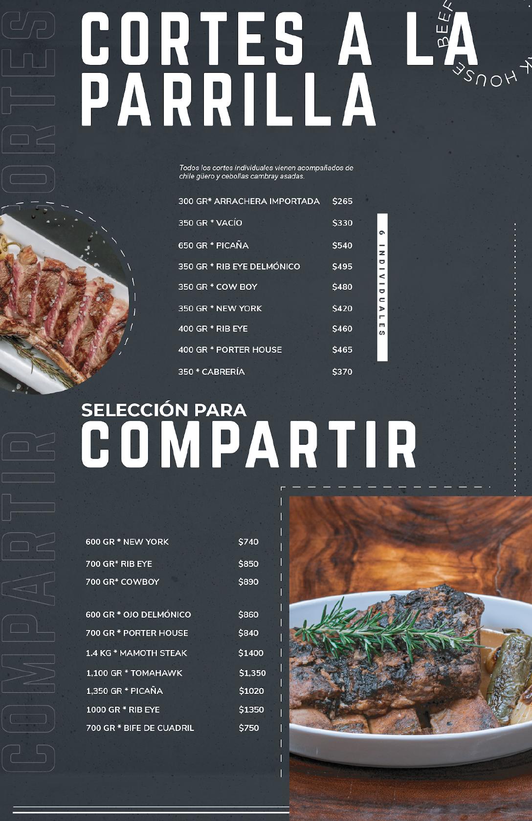 Carta de parrilla BC Beef Capital Celaya, Celaya