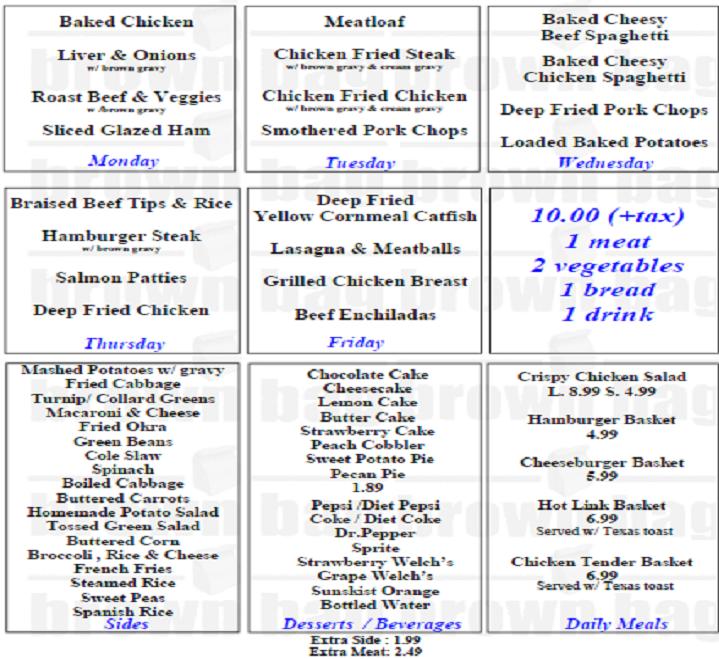 Menu at Blu Bag restaurant, Dallas