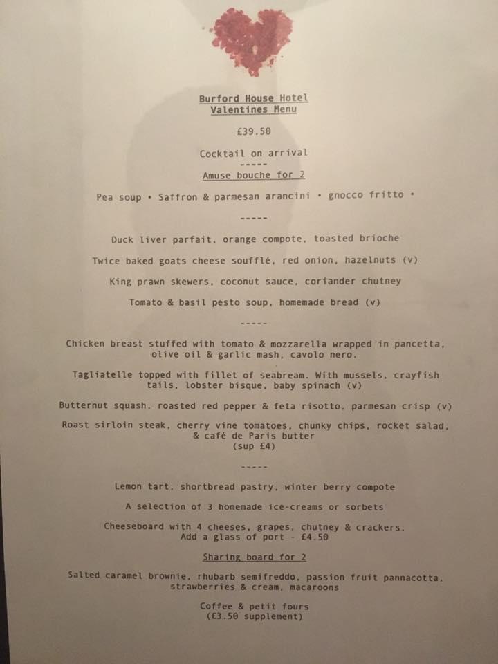 Menu at Burford House restaurant, Burford