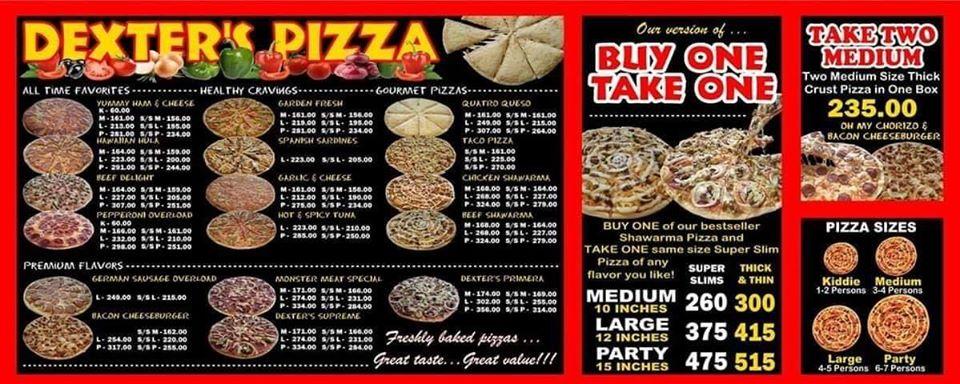 Menu at Dexter's Marcelo Green Village pizzeria, Parañaque