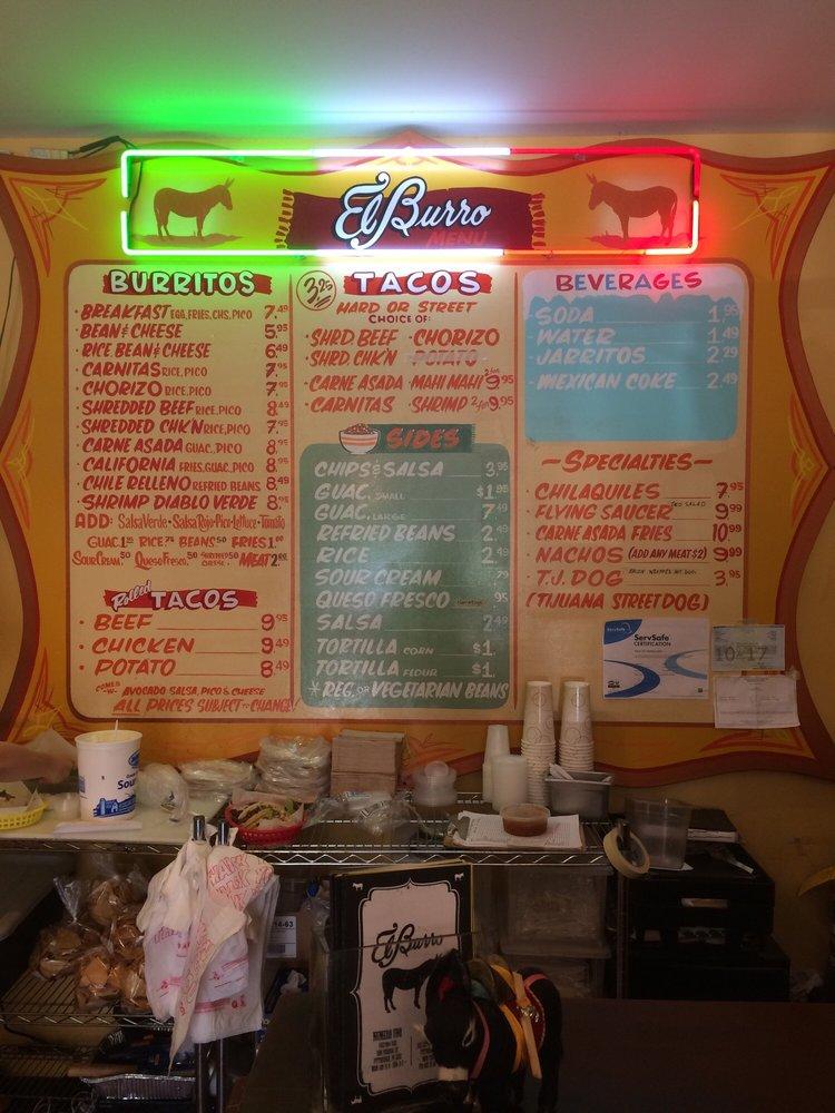 Menu at El Burro Uno restaurant, Pittsburgh, Federal St