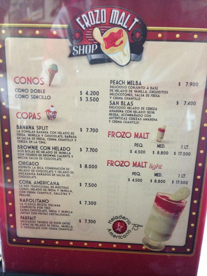 Menu at Frozo Malt Shop, Barranquilla
