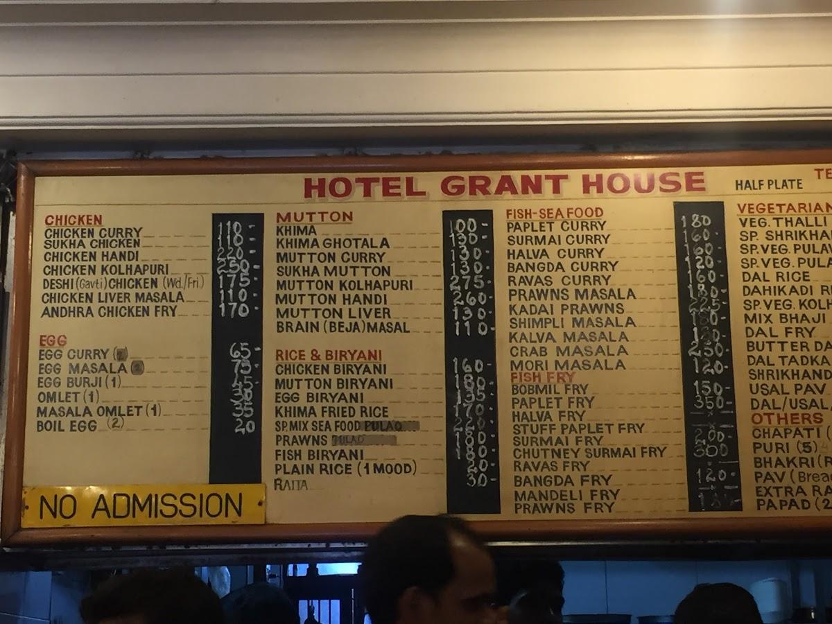 Menu at Hotel Grant House, Mumbai