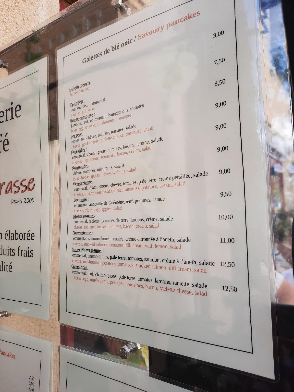 Menu at La Terrasse restaurant, Rochefort-en-Terre