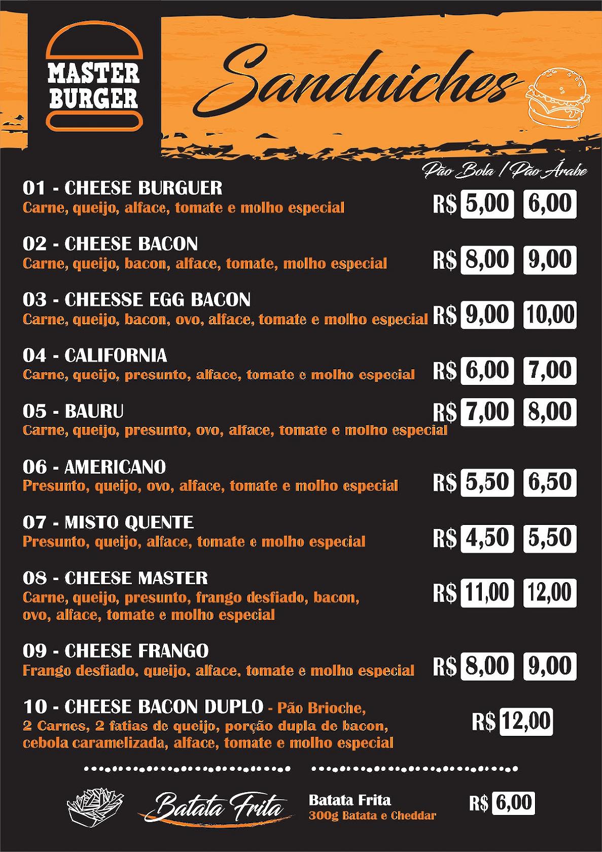 Menu em MasterBurger restaurante, Maracanaú