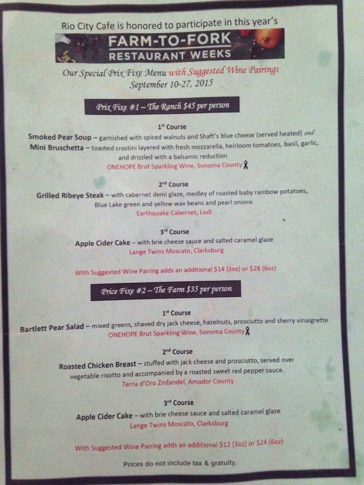 Menu at Rio City Cafe, Sacramento, Front St