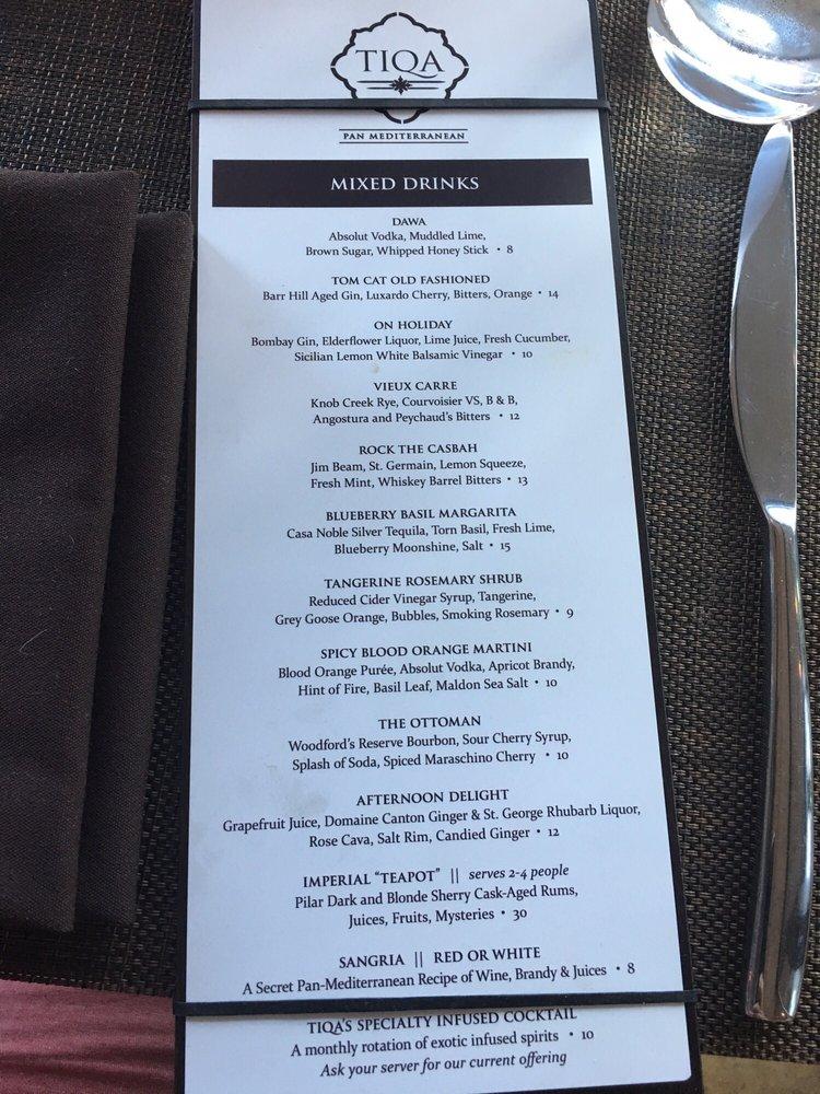Menu at TIQA restaurant, Portland
