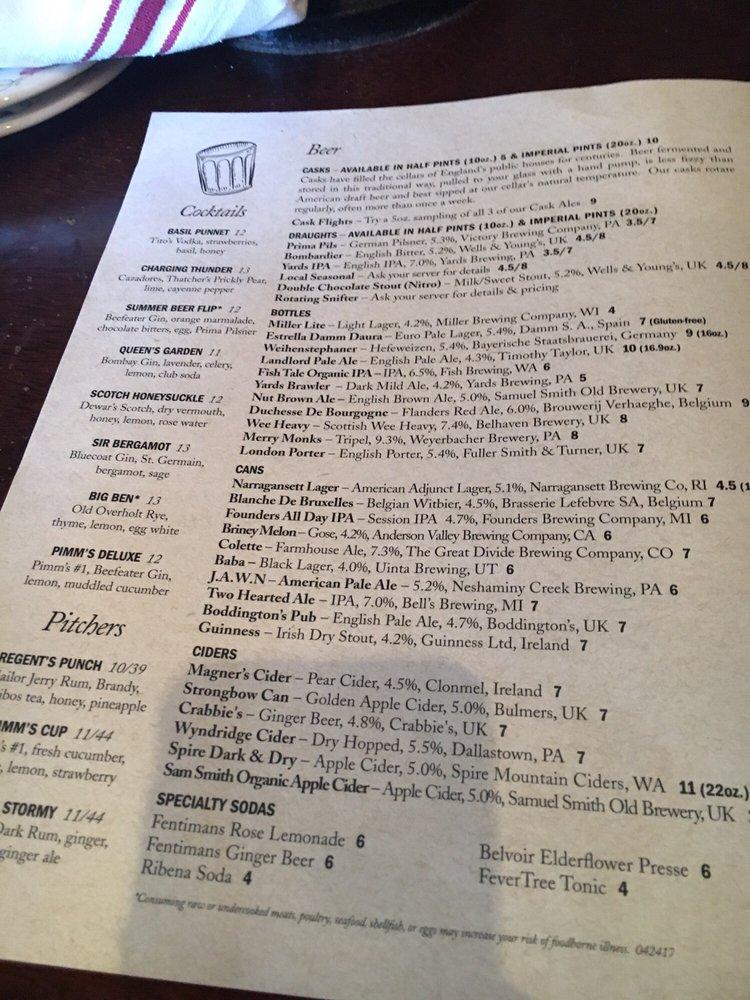 Menu at The Dandelion restaurant, Philadelphia