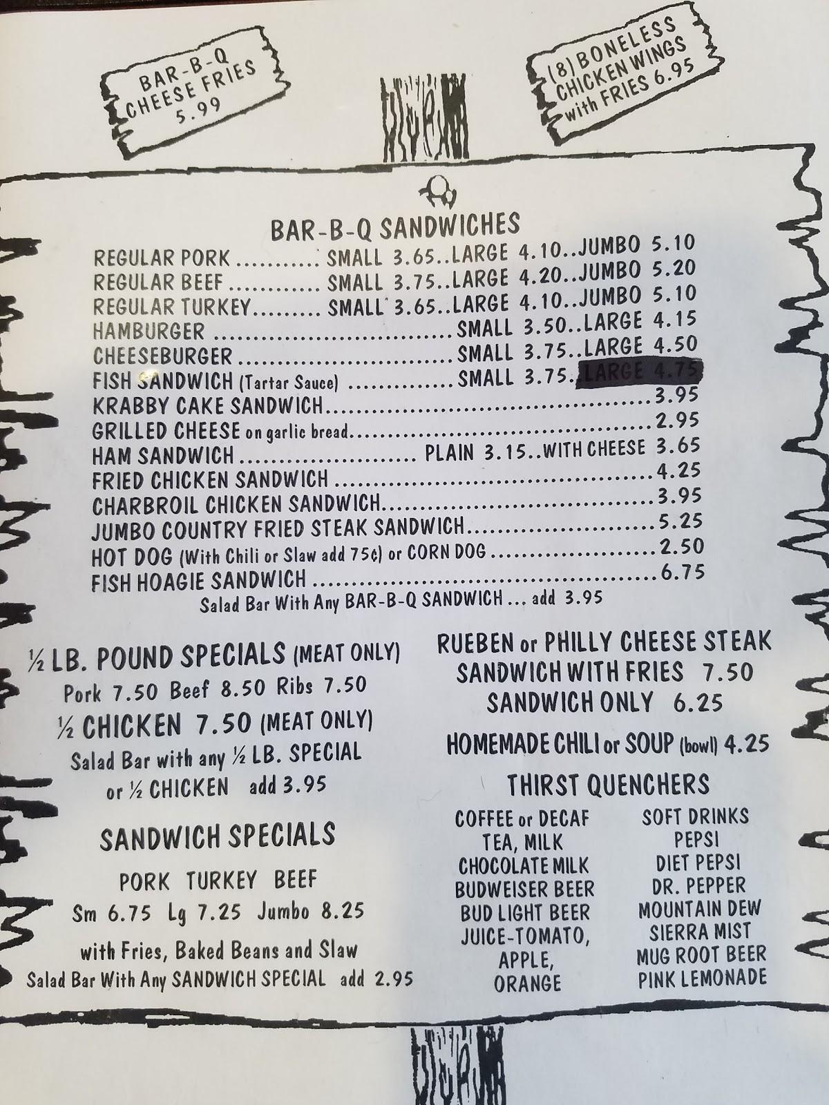 Menu at Bar-B-Q Bill's, Chiefland