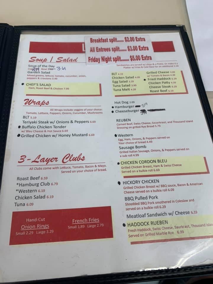 Menu at Dave's Diner restaurant, Gardiner
