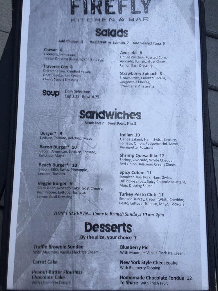 Menu at Firefly Restaurant, Traverse City