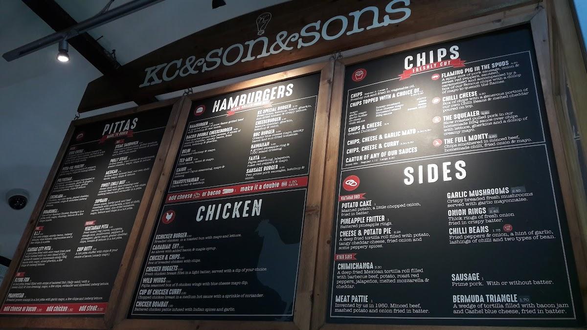 Menu at KC & Son & Sons fast food, Cork