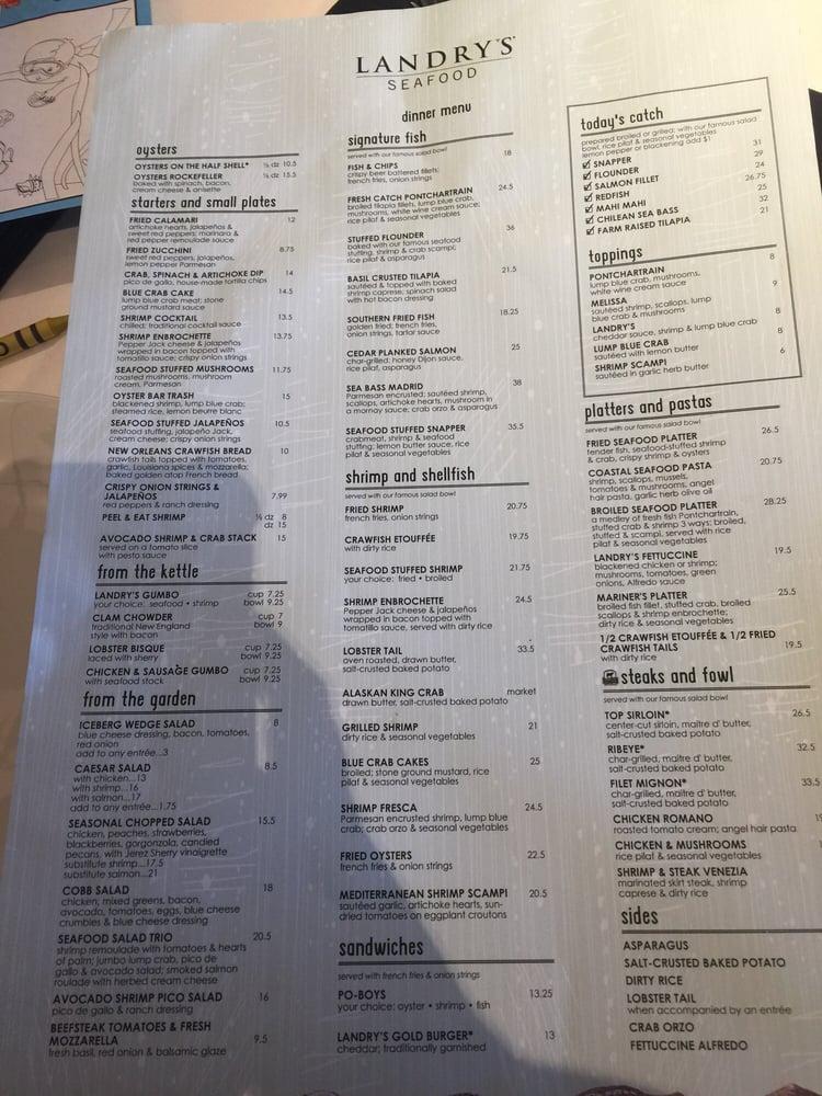 Menu at Landry's Prime Seafood & Steaks steakhouse, Galveston