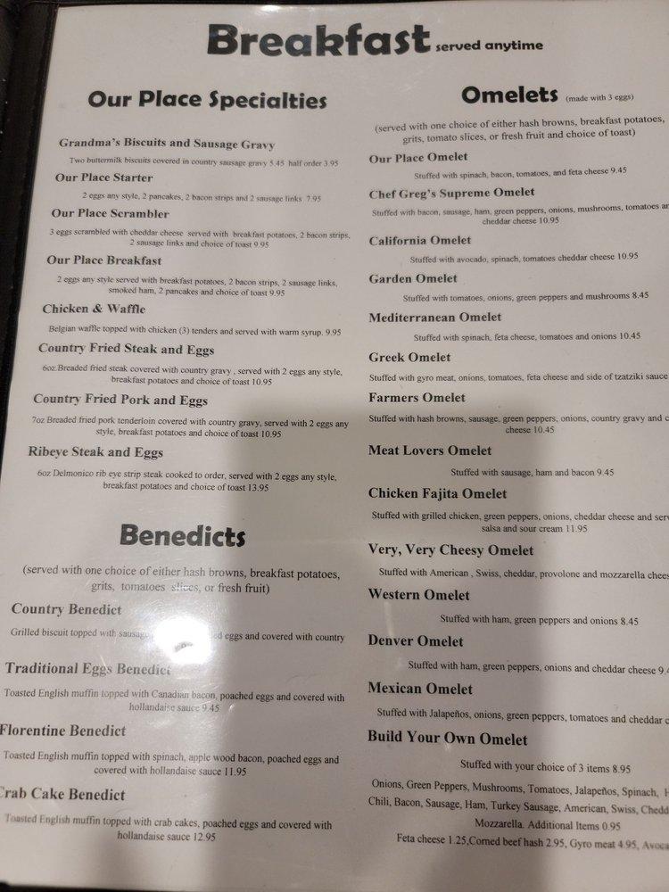 Menu at Our Place Clearwater restaurant, Clearwater