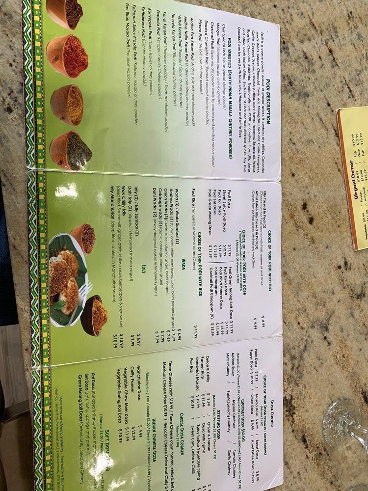 Menu at Podi dosa restaurant, Artesia