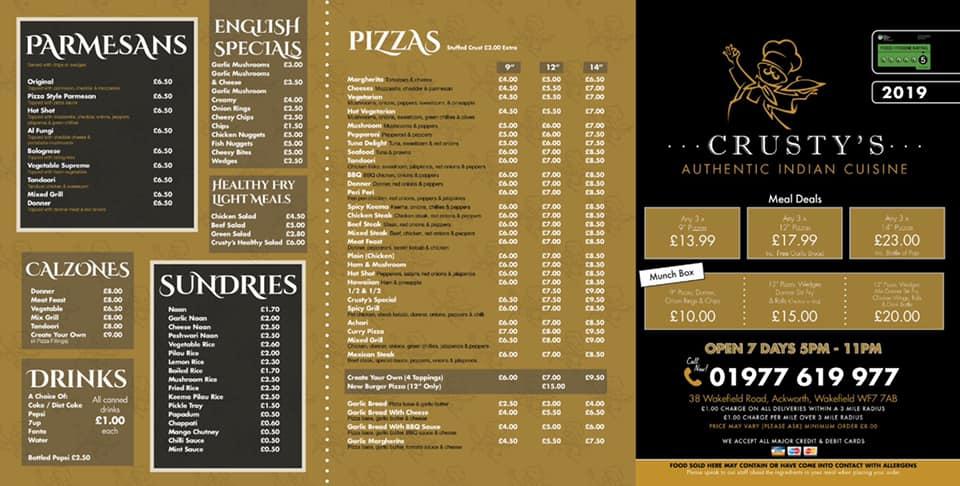 Menu at Crusty Pizzeria, Ackworth