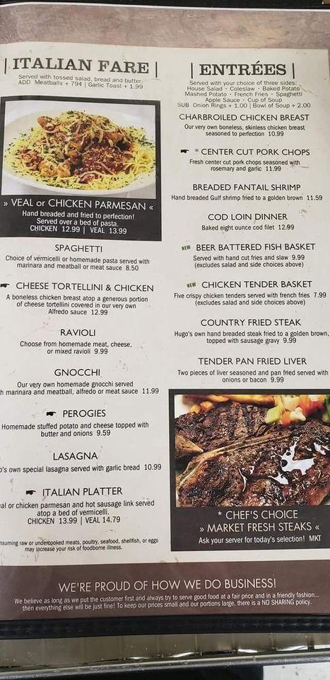 Menu at Hugo's Restaurant & Catering, Centerville