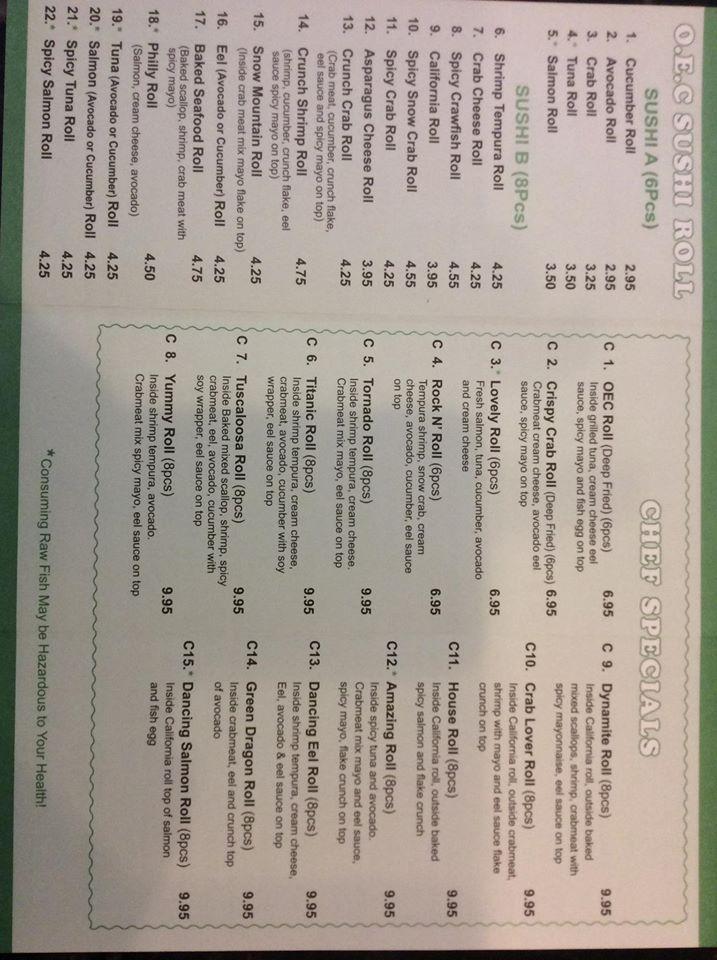 Carta del restaurante OEC Japanese Hibachi & Sushi McFarland ...