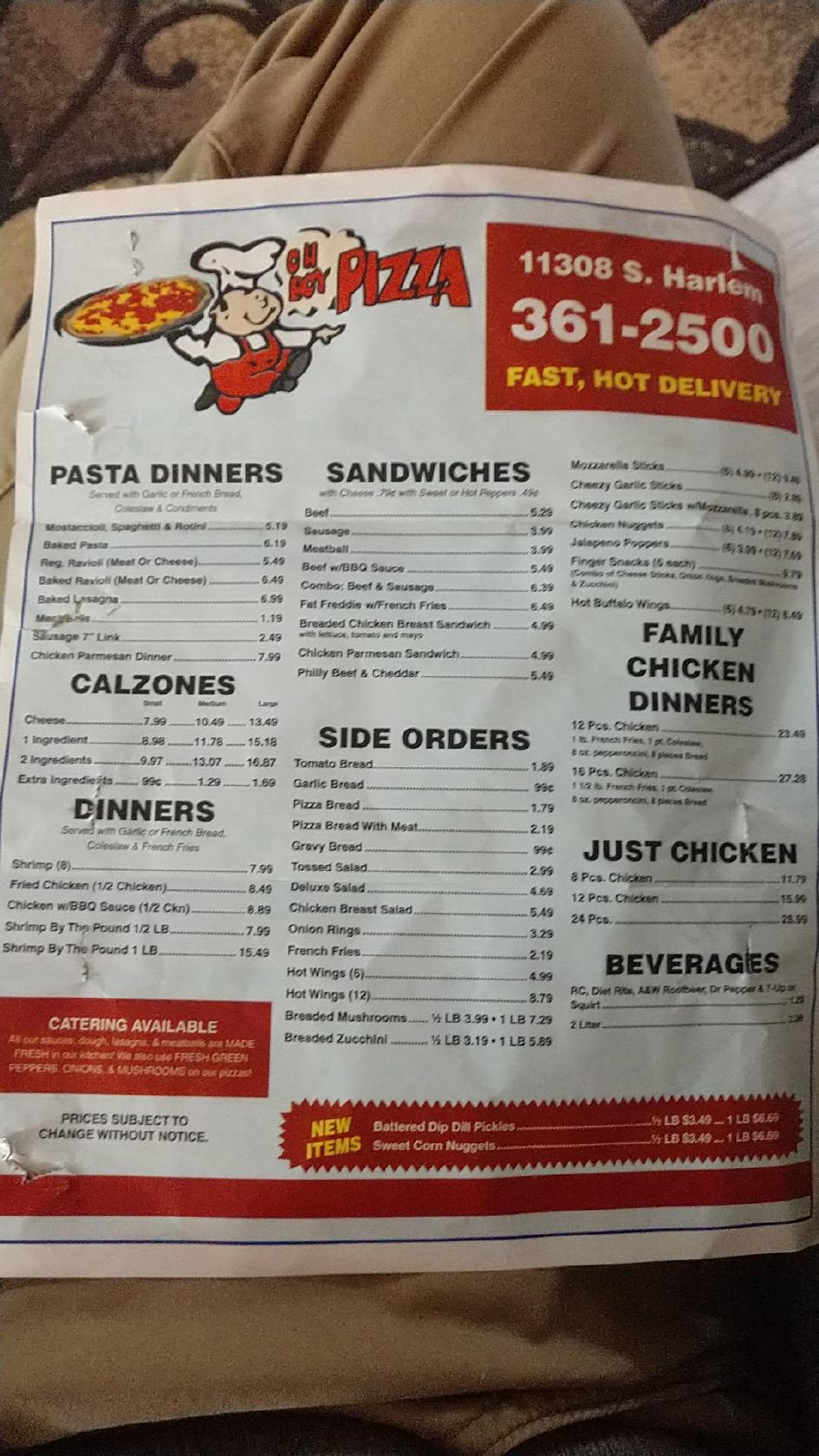 Menu at Oh Boy Pizza pizzeria, Worth