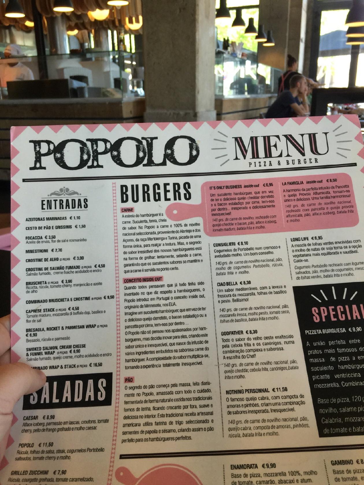 Menu em Popolo pub & Bar, Lisboa