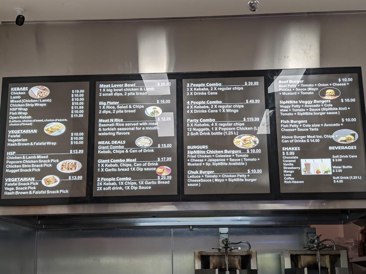 Menu at Sip N bite Kebabs Malvern east, Malvern East