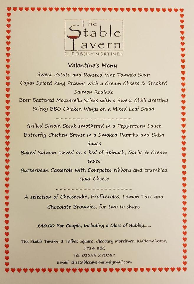 Menu at The Stable Tavern pub & bar, Cleobury Mortimer