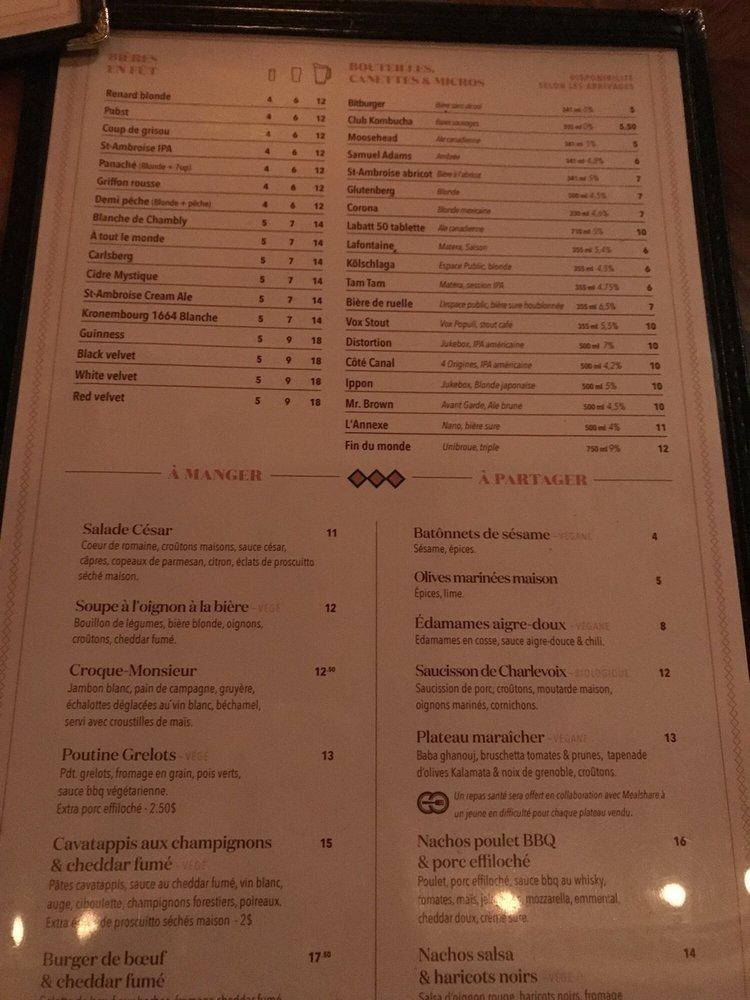 Menu at Bar Palco, Montréal