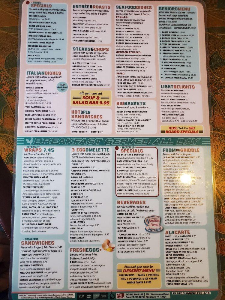 Menu at Bethlehem Diner restaurant, Allentown