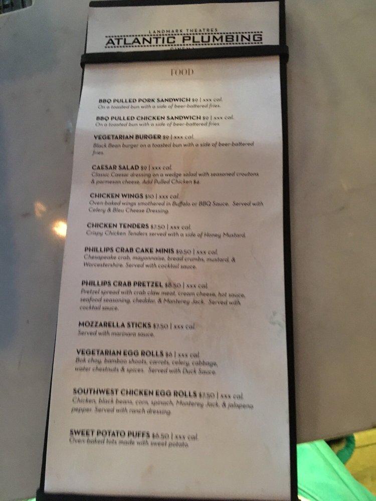 Menu at Landmark's Atlantic Plumbing Cinema pub & bar, Washington