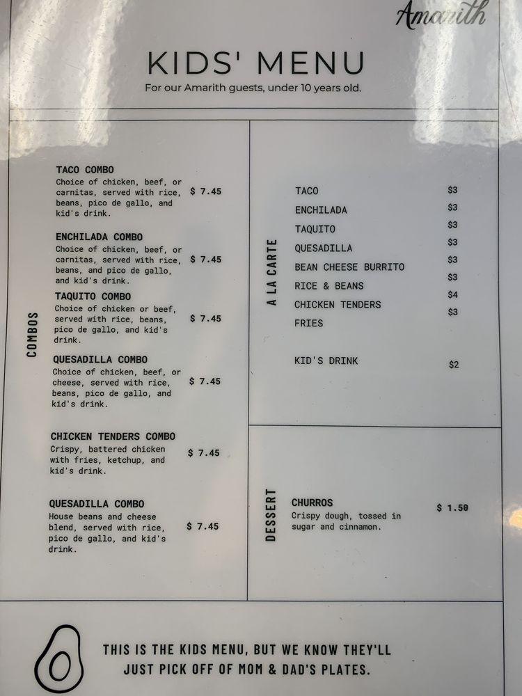 Carta de Amarith Farmhouse - Restaurant & Pie Shoppe, Fountain Valley